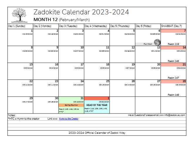 Zadok Way Calendar 2024-2025 | Christian Forums Zadok Way Calendar 2024-2025 | Christian Forums